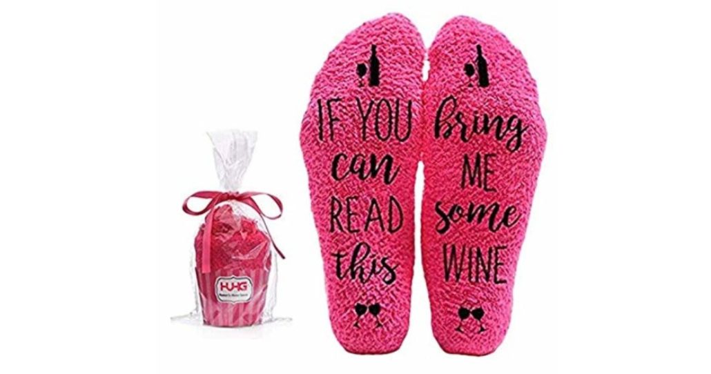 Bring Me Wine Fuzzy Pink Socks - Widest